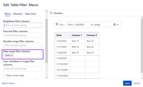 Confluence Table With Dates In Front Of The Column