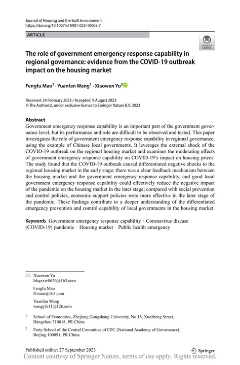 The Role Of Government Emergency Response Capability In Regional Governance Evidence From The