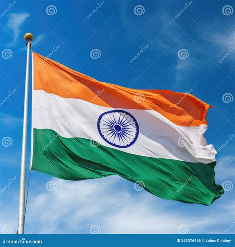 Indian Flag Waving On Blue Sky Background Stock Illustration