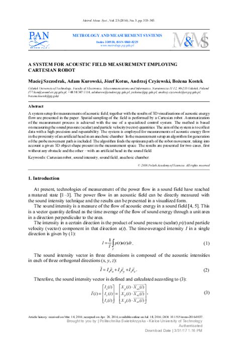 pdf a system for acoustic field measurement employing cartesian robot