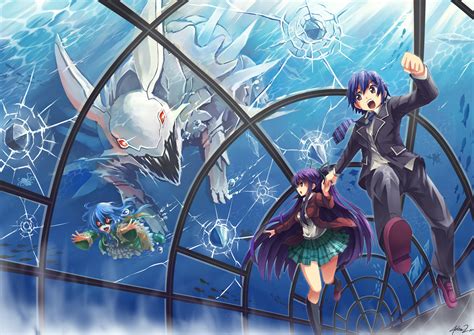 Blue Hair Date A Live Itsuka Shidou Mystic San Purple Eyes Purple Hair