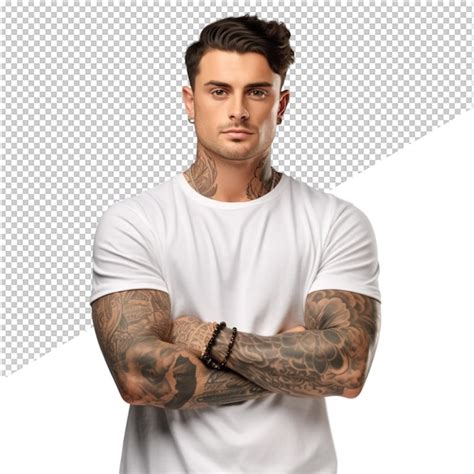 Premium Psd A Man With Tattoos On His Arms Stands With His Arms Crossed
