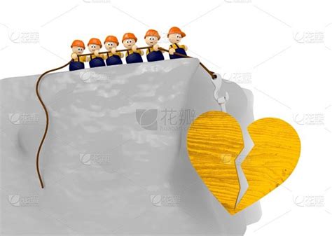 破碎的心与 3d 人物 3d 插图漫画