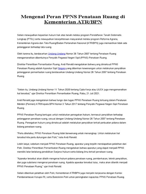 Mengenal Peran Ppns Penataan Ruang Di Kementerian Atr Pdf