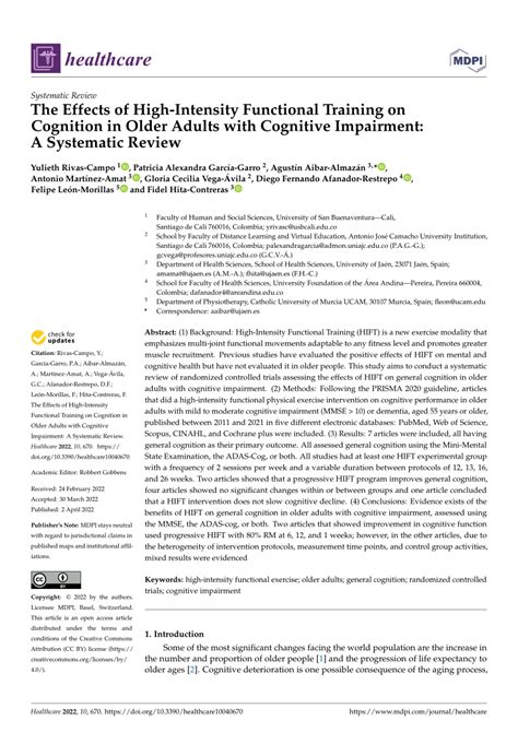 Pdf The Effects Of High Intensity Functional Training On Cognition In Older Adults With