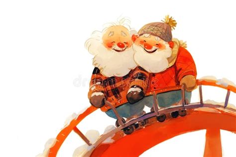 Whimsical Santa Clauses Share A Joyful Ride On A Snowy Rollercoaster
