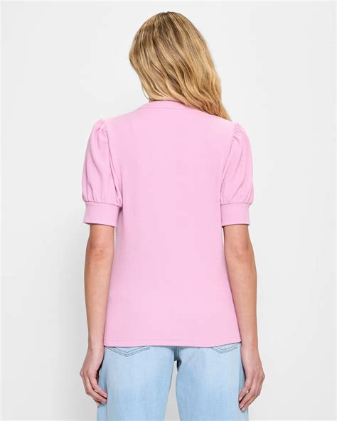 Puff Sleeve Ribbed Henley T Shirt Target Australia