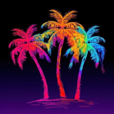 Premium Ai Image Neon Palm Trees On A Beach