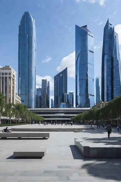 Premium AI Image | plaza and modern skyscrapers