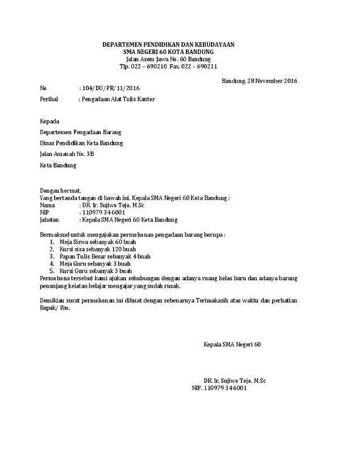 Contoh Surat Permintaan Barang Word Imagesee Riset