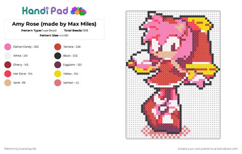 Amy Rose Made By Max Miles Fuse Bead Pattern Kandi Pad Kandi Patterns Fuse Bead Patterns