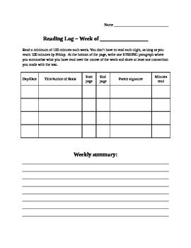 Weekly Style Reading Log By Morgan Robinson Teachers Pay Teachers