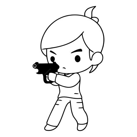 Premium Vector Cartoon Girl Aiming A Gun On White Background