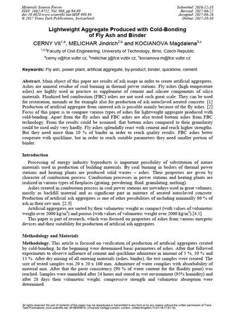 Lightweight Aggregate Produced With Cold Bonding Of Fly Ash And Binder Pdf Concrete Cement
