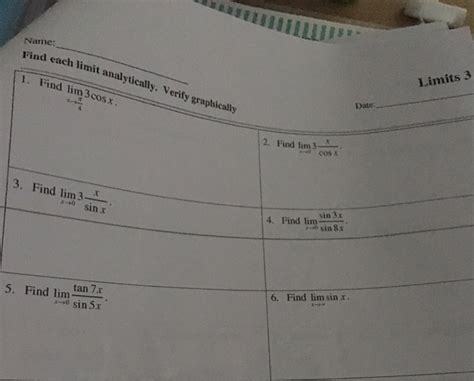 Solved Name Find Each I Limit Analytically Verify Ind Li