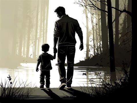 Vector Padre E Hijo Padre Criando Niño Joven Criando Hijo Y Padres Amor