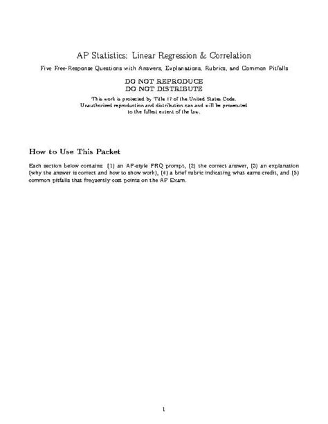 Ap Statistics Frqs Linear Regression And Correlation With Answers