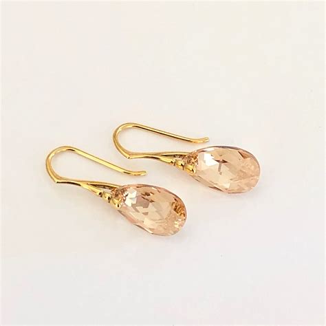 Swarovski Crystal Earrings Dangle Goldteardrop Bridal Etsy Uk