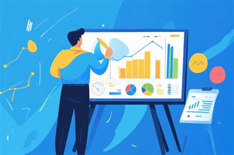 Businessman Drawing Statistical Business Charts Graphs And Data Analysis On A Chalkboard Stock