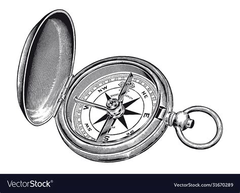 High Detail Vintage Compass Rose Engraving Vector Image