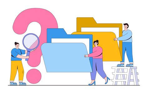Flat Characters Of People Searching Through Files Concept Outline Design Style Minimal Vector