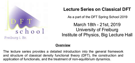 Lecture Series On Classical Dft — Statistical Physics Of Soft Matter