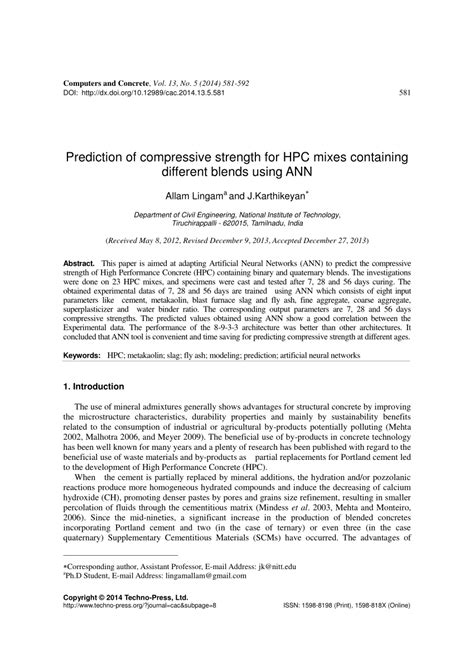 Pdf Prediction Of Compressive Strength For Hpc Mixes Containing Different Blends Using Ann