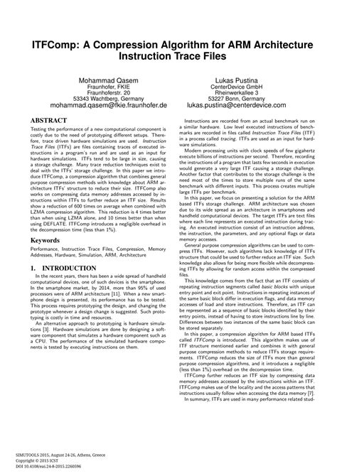 Pdf Itfcomp A Compression Algorithm For Arm Architecture Instruction