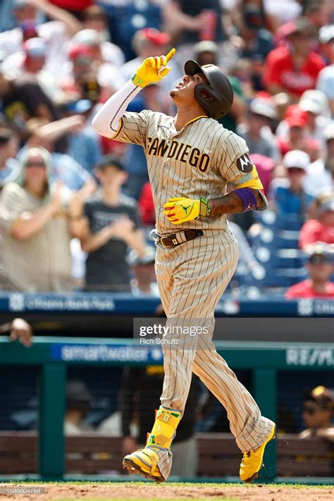 Manny Machado Of The San Diego Padres Gestures After He Hit A Home