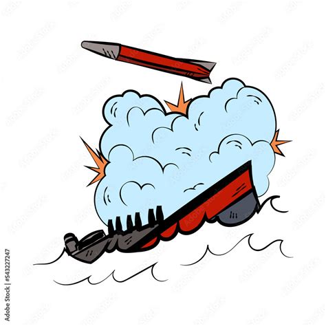 Comic Book Of Ship Attacked By Missiles Cartoon Illustration Warship