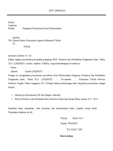 Contoh Permohonan Surat Rekomendasi Lembaga Pdf
