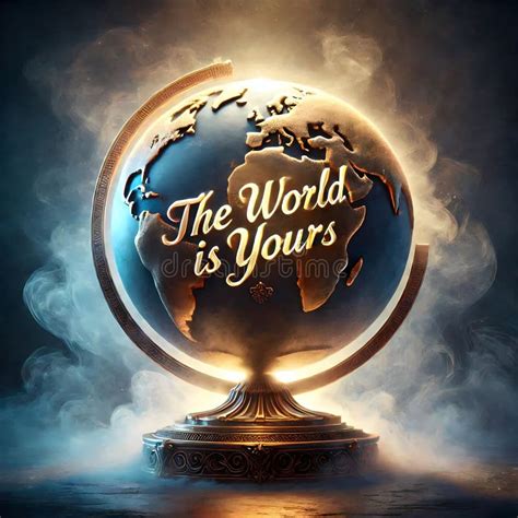 Portrait Of A Globe With The Words The World Is Yours Stock