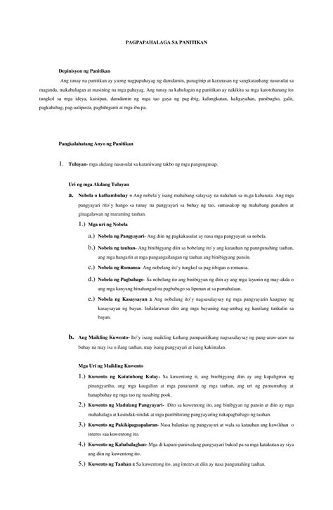 Docx Pagpapahalaga Sa Panitikan Dokumentips