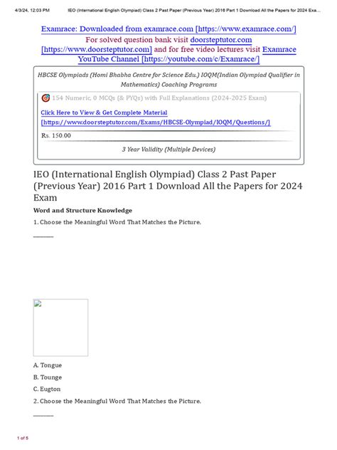 Ieo Class 2 Paper 2016 Part 1 Pdf