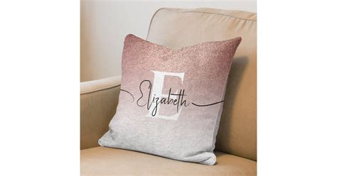 Girly Sparkle Rose Gold Glitter Ombre Monogrammed Throw Pillow Zazzle