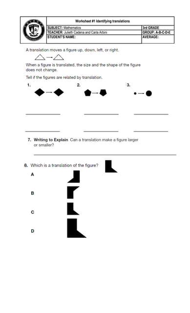 Translating Shapes Worksheets Ks Translation Worksheets Worksheets