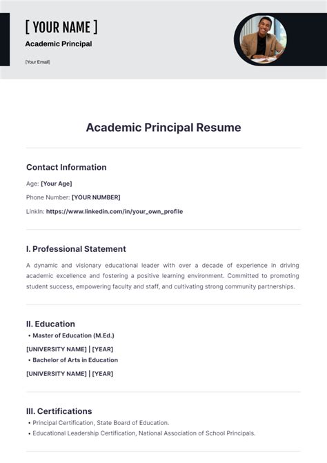 Free Academic Principal Resume Template To Edit Online