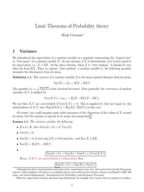 Orf309limittheorems Pdf Variance Probability