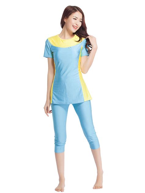 Muslim Badeanzug Frauen Kurzarm Zweifarbig Nylon Burkini