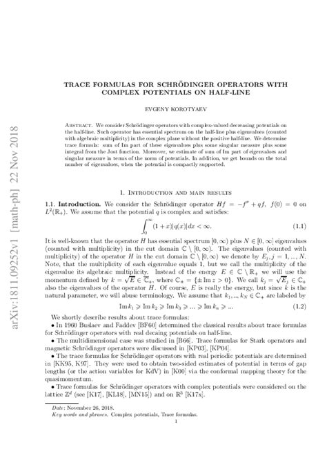 Pdf Trace Formulas For Schrödinger Operators With Complex Potentials On A Half Line