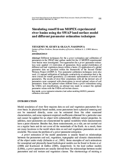 Pdf Simulating Runoff From Mopex Experimental River Basins Using The Swap Land Surface Model