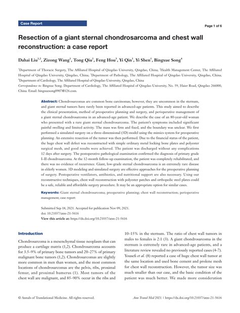 Pdf Resection Of A Giant Sternal Chondrosarcoma And Chest Wall Reconstruction A Case Report