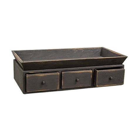 Wooden Three Drawer Pass Through Tray Rustic Black Primitive Farmhouse Kp Creek Ts