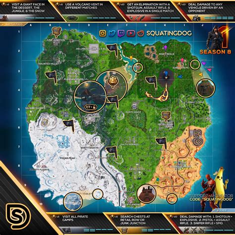Fortnite Season 8 Week 1 Challenges List Cheat Sheet Locations