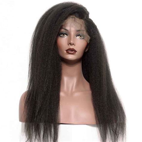 150 Density Lace Front Human Hair Wigs Kinky Straight Coarse Yaki