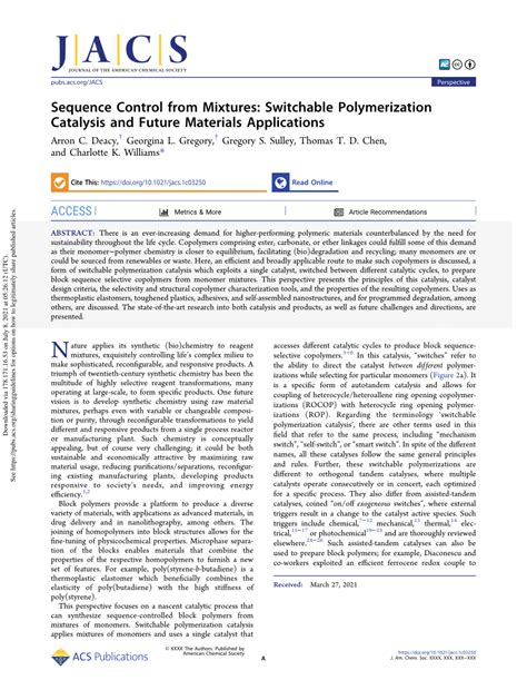 Pdf Sequence Control From Mixtures Switchable Polymerization