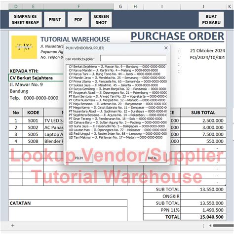 Jual Template Excel Purchase Order Po Otomatis Simpan Ke Arsip Cetak Pdf Cetak Ke Printer