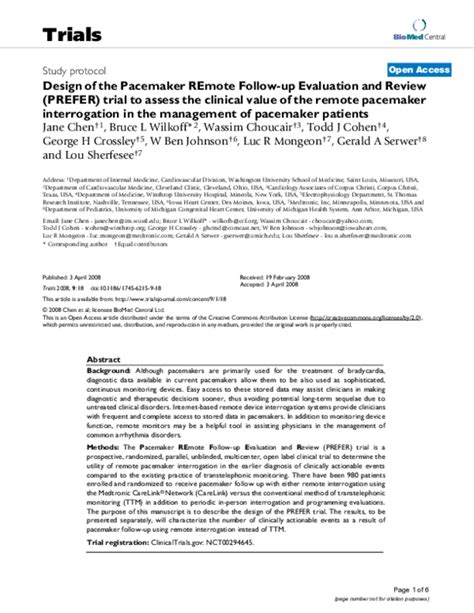 Pdf Design Of The Pacemaker Remote Follow Up Evaluation And Review Prefer Trial To Assess