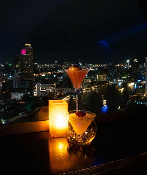 Cocktail In A Jazz Lounge Bar With The View On Chao Phraya River In