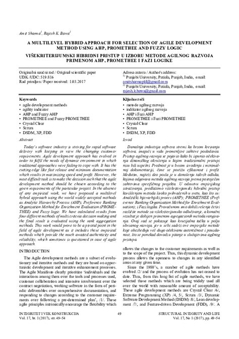 Pdf A Multilevel Hybrid Approach For Selection Of Agile Development Method Using Ahp